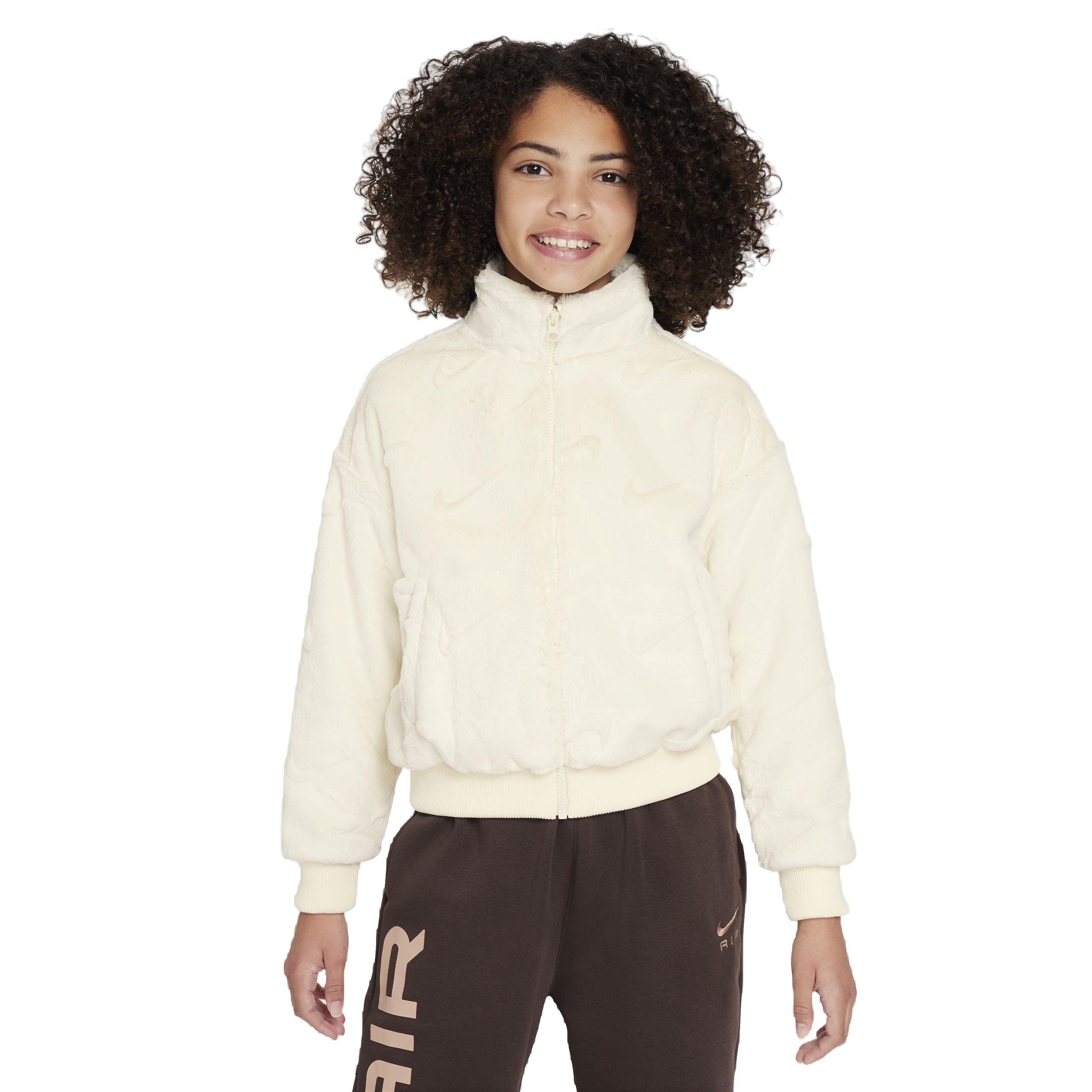 Nike Big Girls ' Sportswear Faux Fur Trend Jacket -Coconut Milk ...