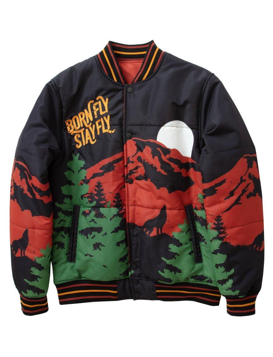 Born Fly Men's Reversible Mountain Money Nylon Bomber Jacket