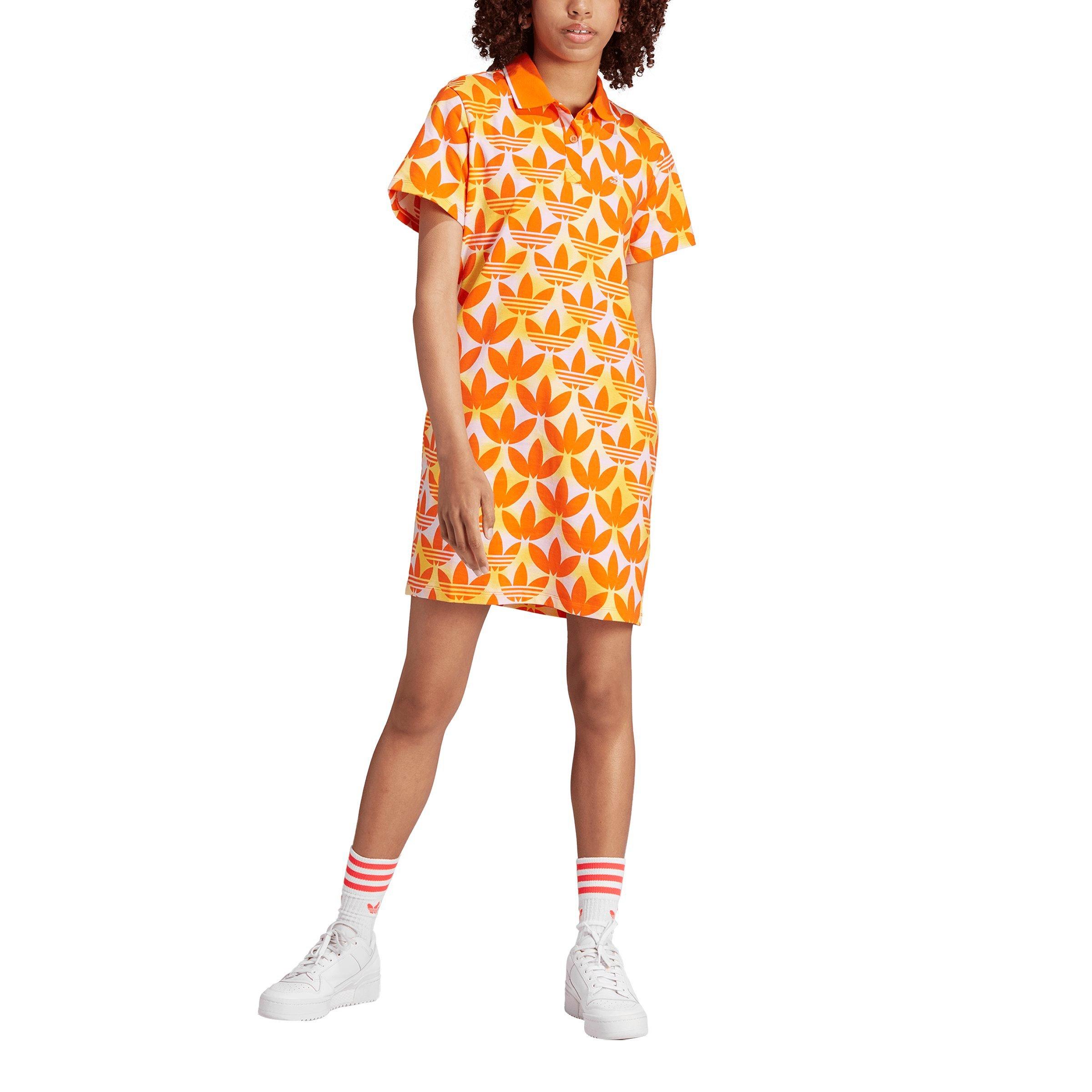 adidas Originals Women's Trefoil Monogram Polo Dress-Orange - Hibbett ...