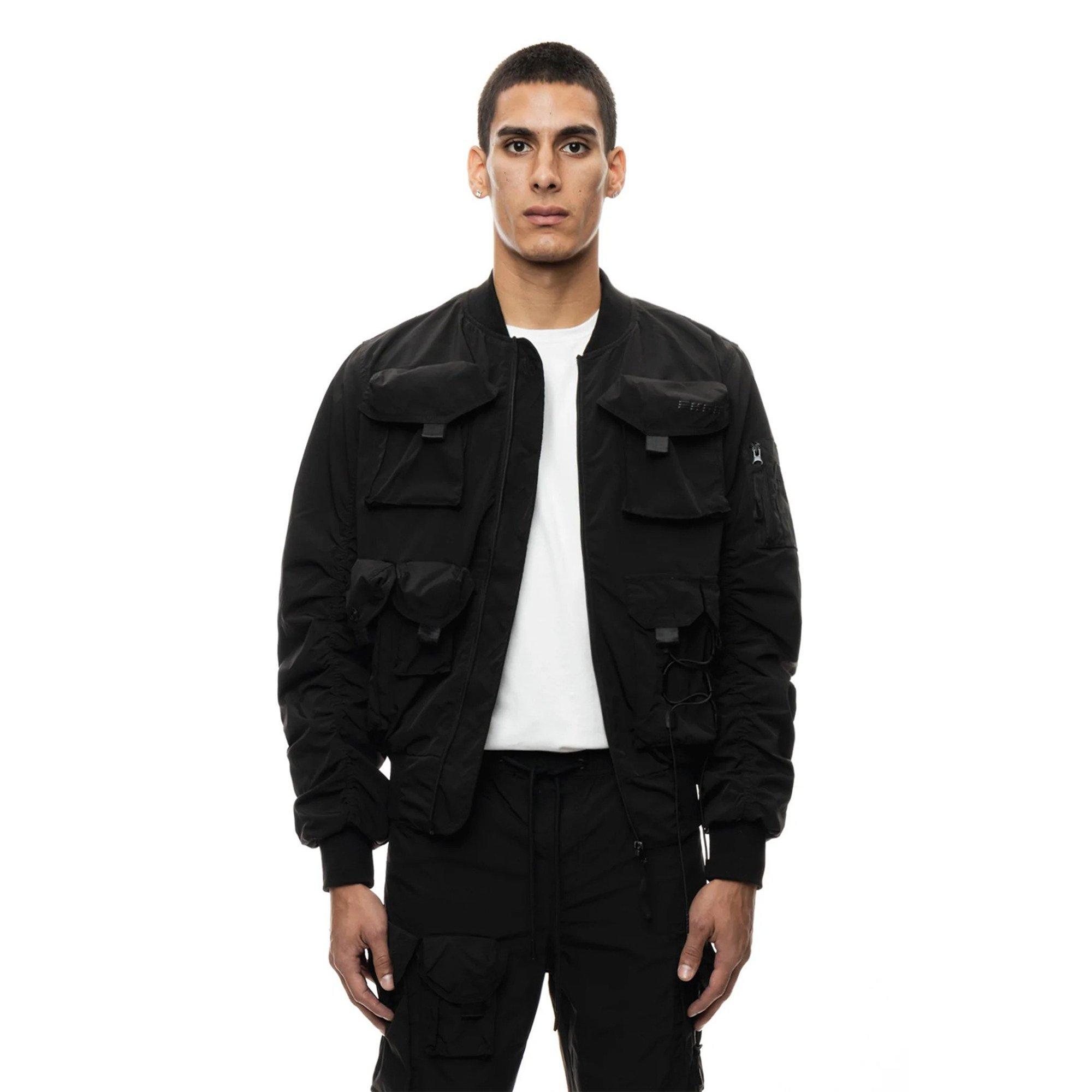 Smoke Rise Men's Nylon Utility Bomber Jacket-Black
